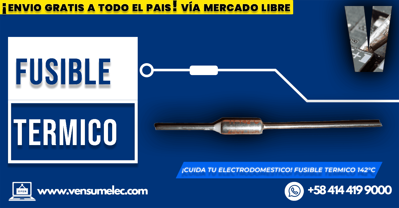 Fusible Térmico 4.3X65.5mm 142°C 15A 250V, 1Pza. - VENSUMELEC