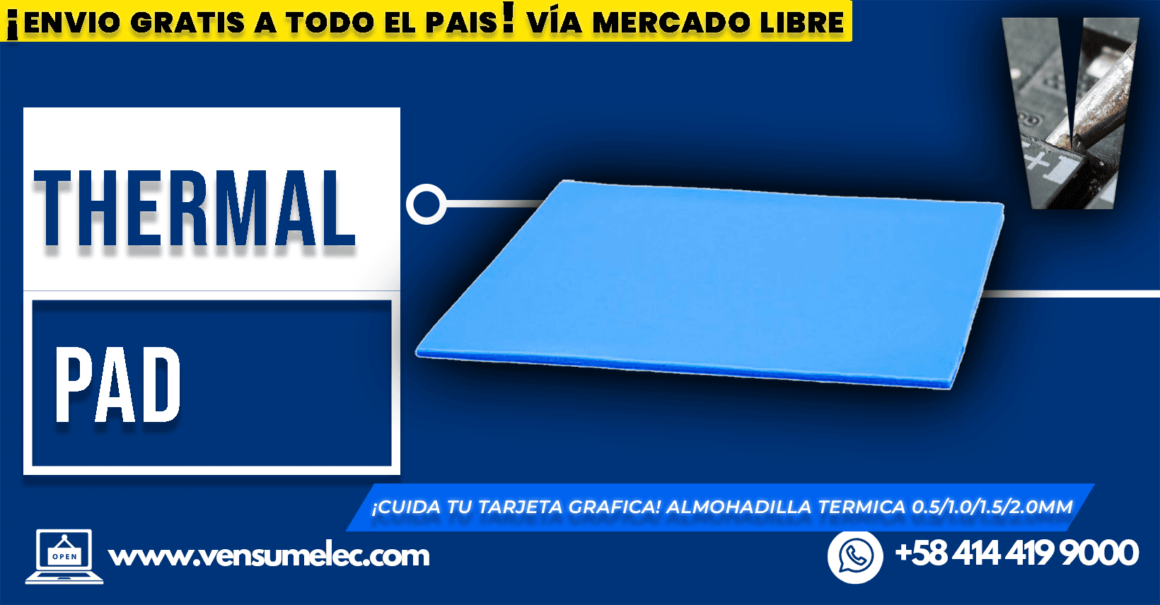 Thermal Pads 6.0w/m-k 10x10cm 2.0mm, Almohadilla Térmica - VENSUMELEC