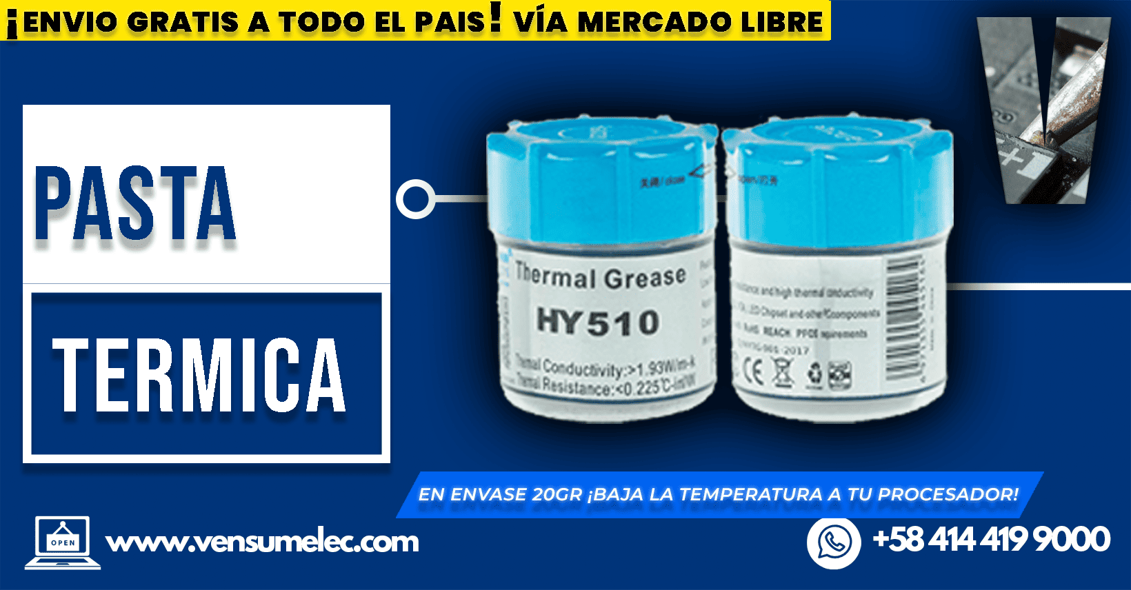 Pasta Térmica 20gr Gris Para Procesadores, Gpu, Stb, Led - VENSUMELEC