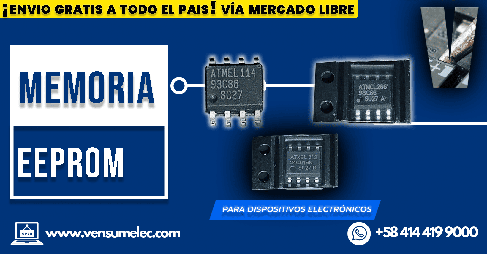 Memoria EEPROM 93C66 SOP-8, SMD - VENSUMELEC